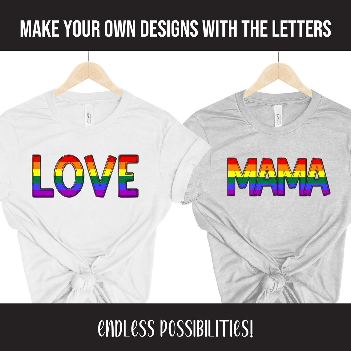 Rainbow Stripe Doodle Letters Pride Alphabet and Number Bundle, PNG ...