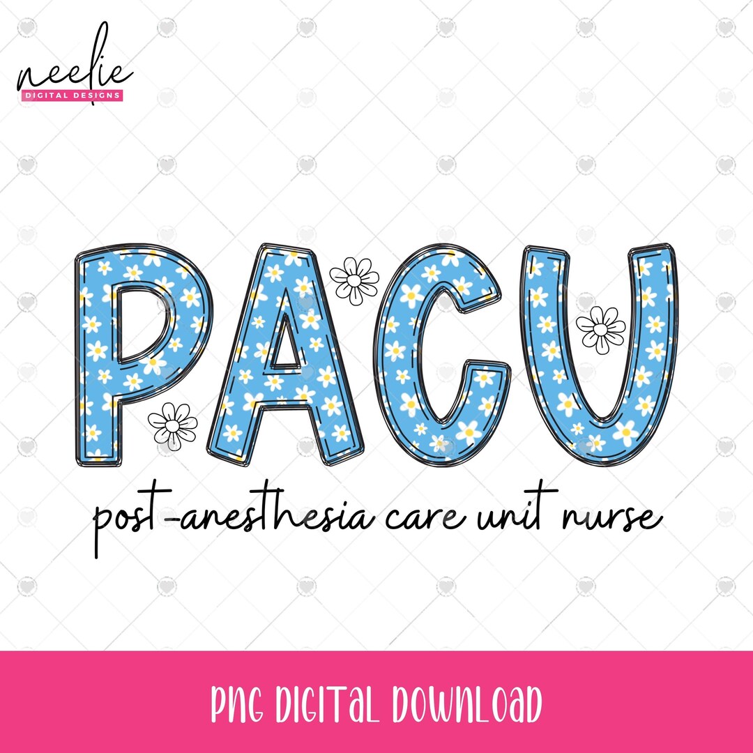 PACU Blue With White Flowers Doodle Letters PNG File, Retro Floral ...