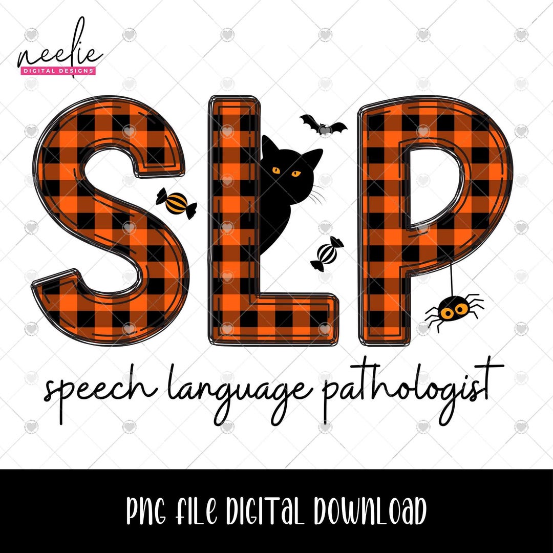 SLP Halloween Doodle Letters PNG File, Orange Plaid Cat and Spider ...