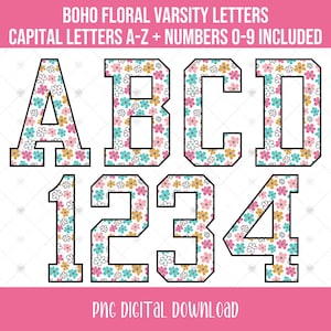 Boho Flower Varsity Letters, University Sports Letters Retro Floral ...