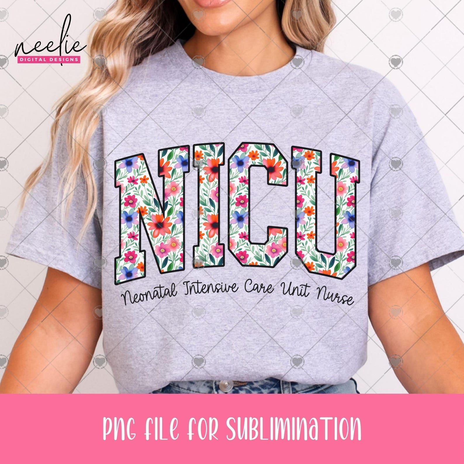 NICU Nurse Floral Letters PNG File, Bright Floral Curved Varsity Letter ...