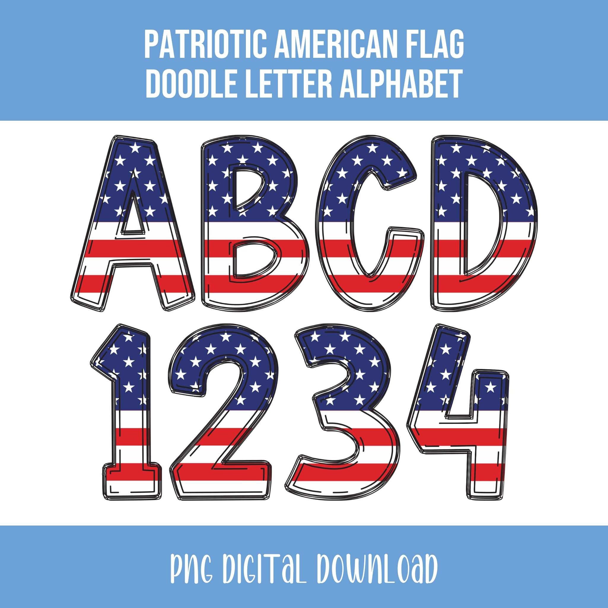 American Flag Doodle Letters Alphabet and Number Bundle, July 4th ...