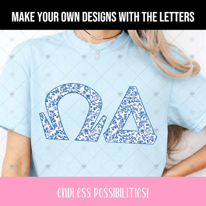 Trendy Blue Toile Greek Letters Alphabet PNG Bundle, Blue Floral ...