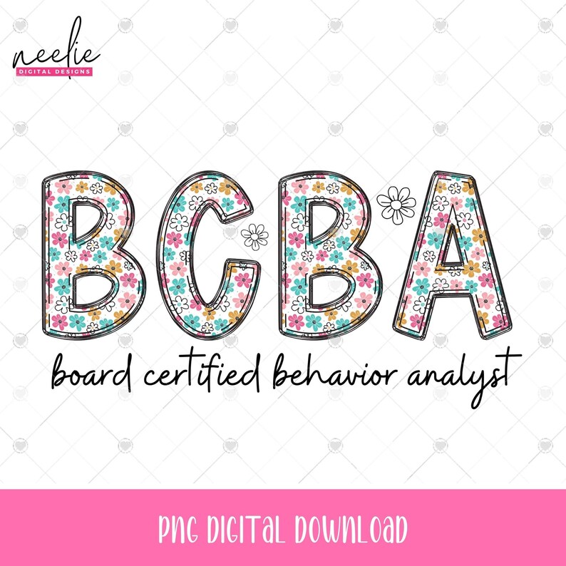 BCBA PNG, Boho Floral Doodle Letters Design for Board Certified ...