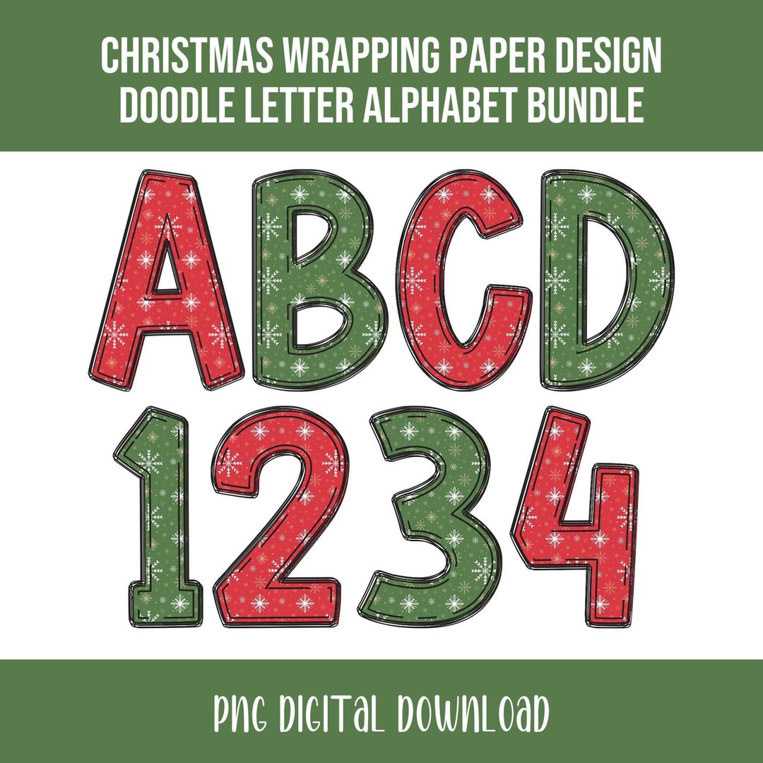 Christmas Wrapping Paper Design Doodle Letters Alphabet and Number ...