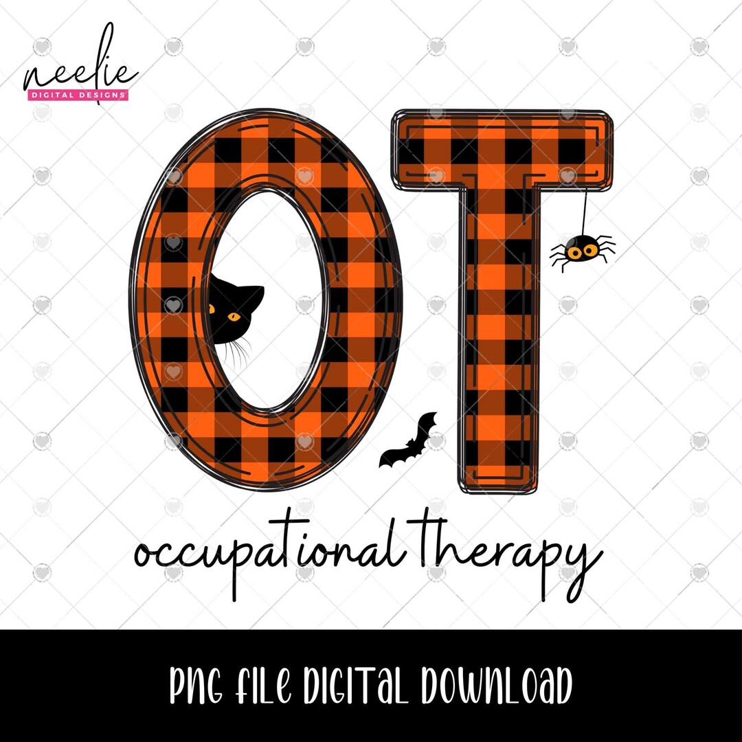 OT Halloween PNG File, Occupational Therapy Doodle Letters Orange Plaid ...