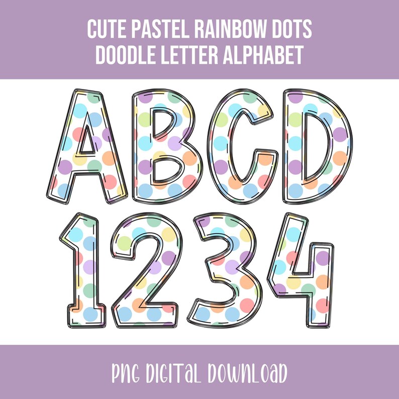 Pastel Dots Doodle Letters, Pastel Rainbow Doodle Letters Polka Dot ...