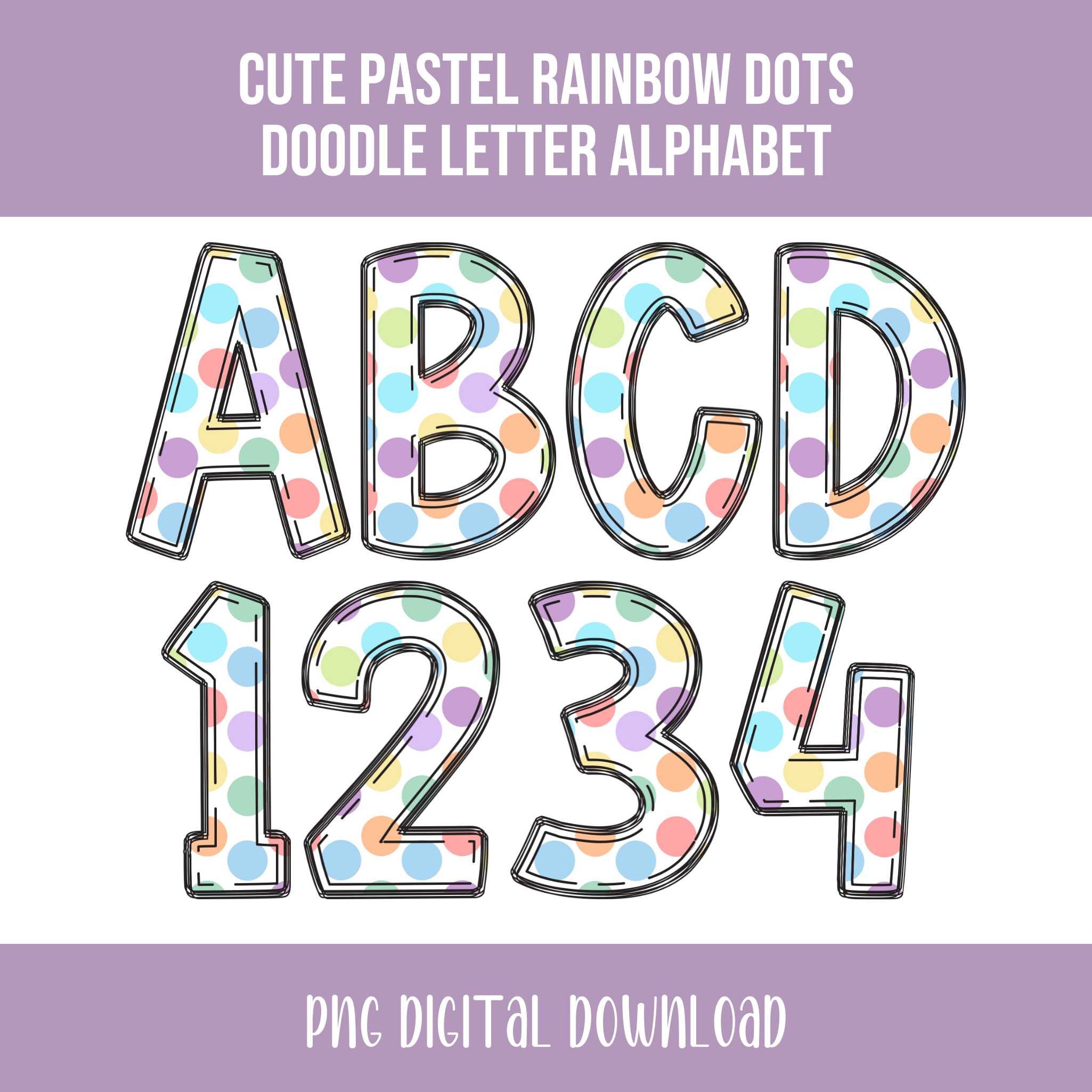 Pastel Dots Doodle Letters, Pastel Rainbow Doodle Letters Polka Dot ...