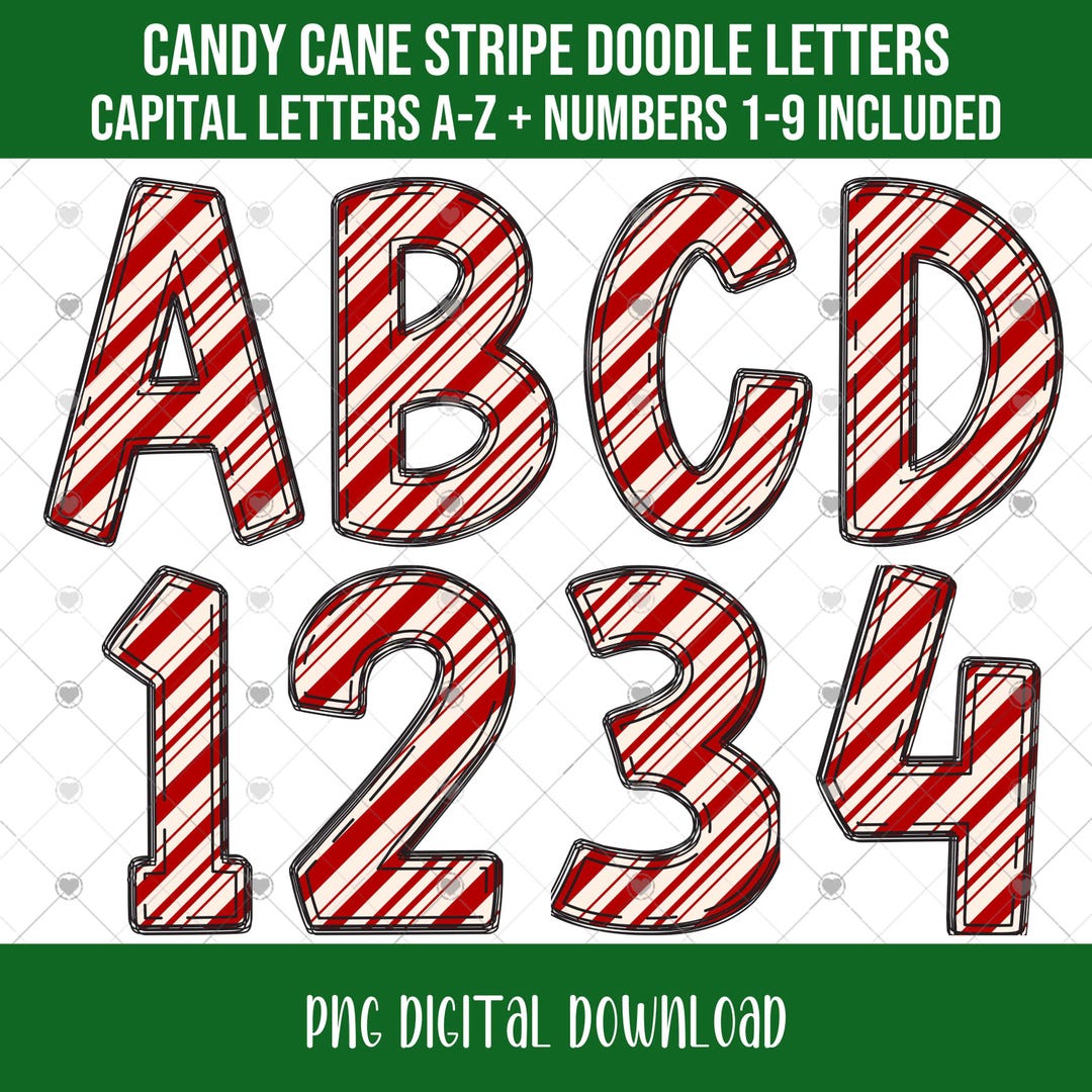 Christmas Candy Cane Pattern Doodle Letter PNG Bundle, All Capitals ...