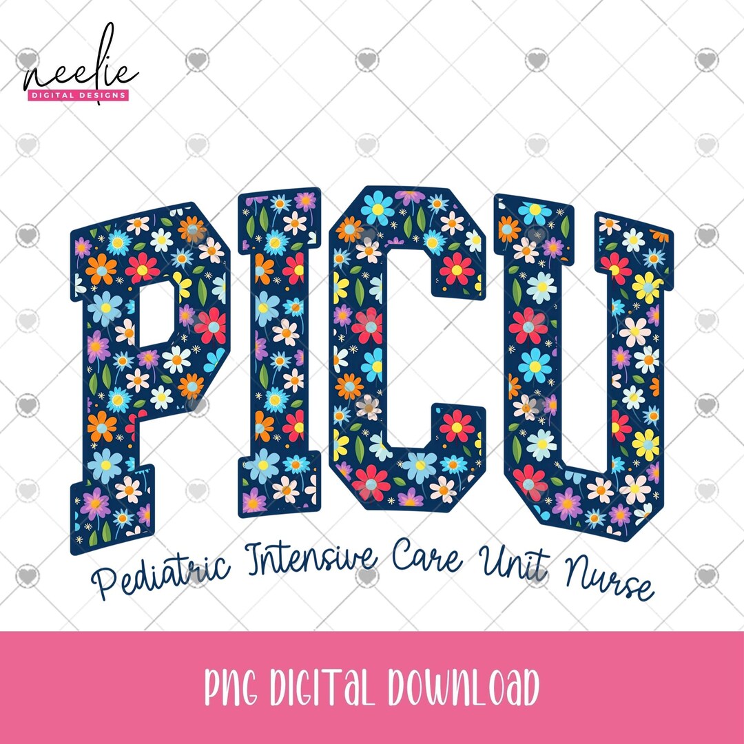 Floral Print PICU PNG, Curved Varsity Letters Blue Floral Design ...