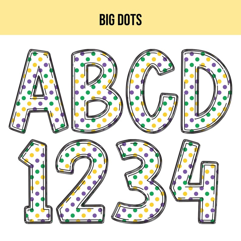 Mardi Gras Doodle Letters Bundle, Stripes and Dots Patterned Doodle ...