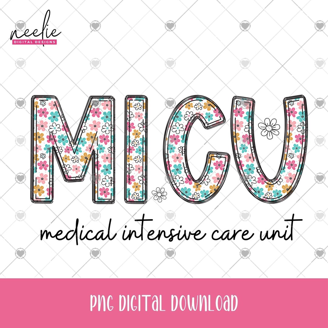 MICU PNG, Boho Floral Doodle Letters Medical Intensive Care Unit Nurse ...