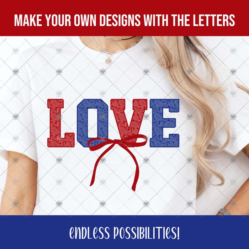Red and Blue Alphabet Bundle, Paisley Pattern All Caps Varsity Letters ...