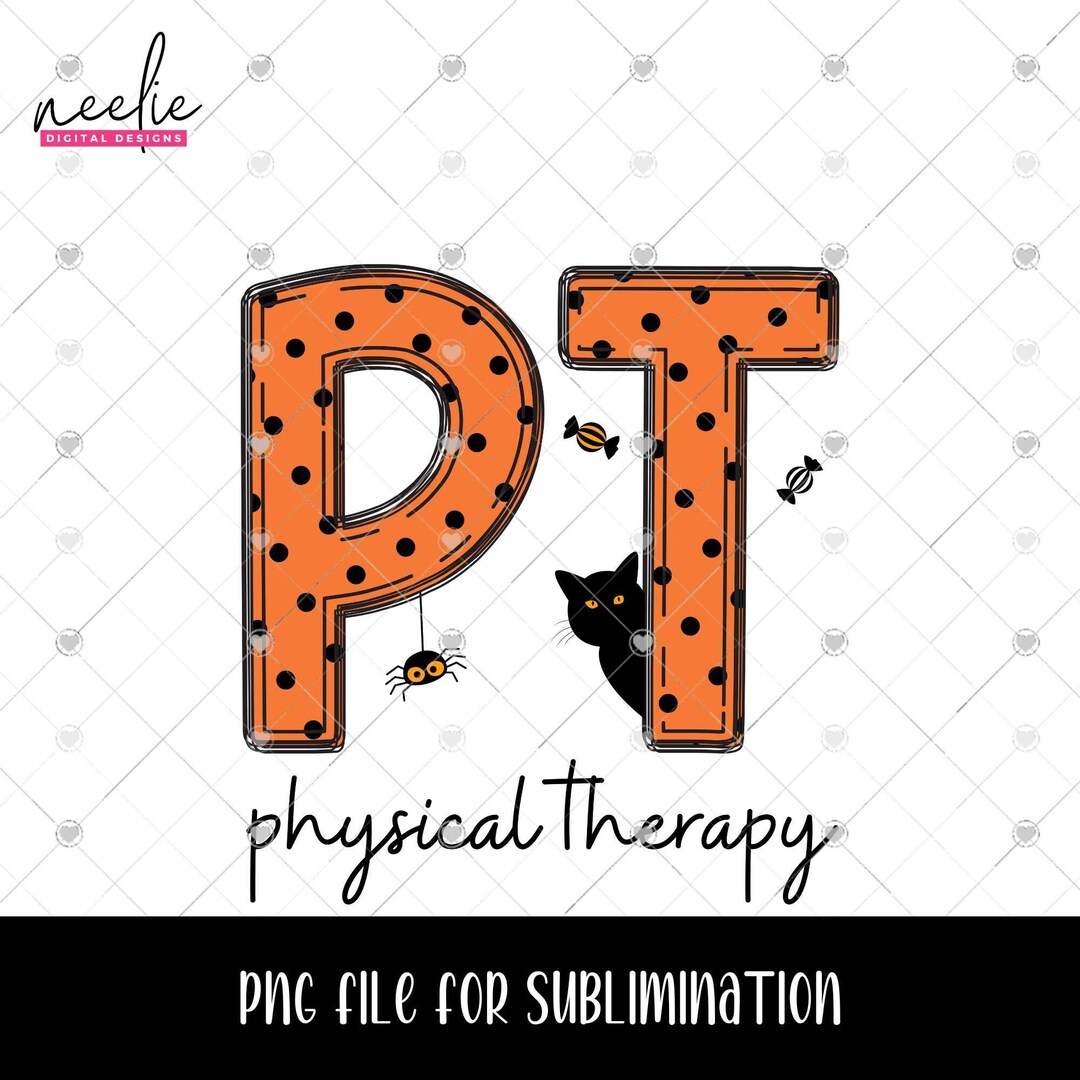 PT Physical Therapy Halloween PNG, Doodle Letters Polka Dot Peeking Cat ...