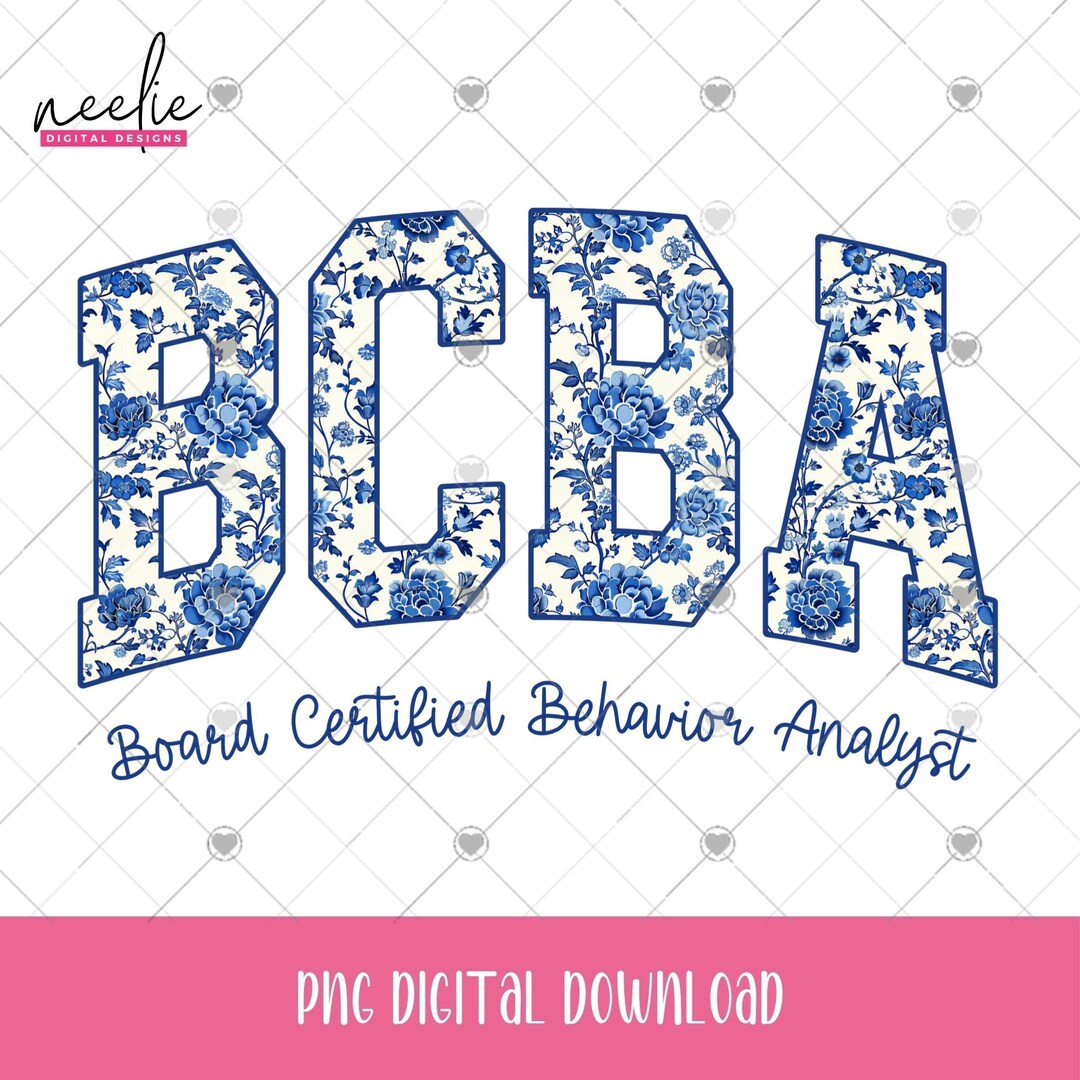 BCBA Floral PNG, Blue Varsity Flower Letters Design for Board Certified ...