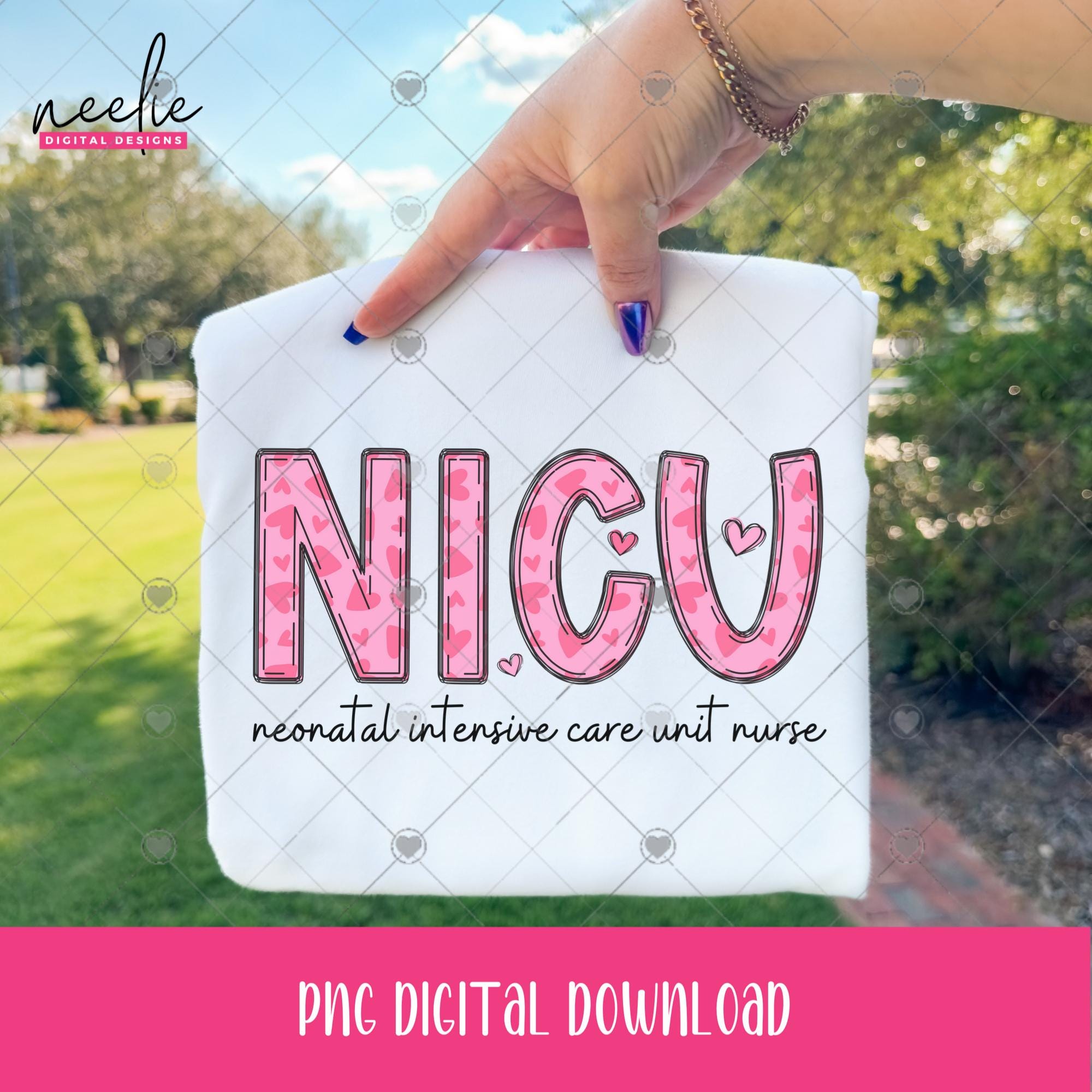 NICU Nurse Valentines Day PNG File, Hearts Pattern Doodle Letter Design ...