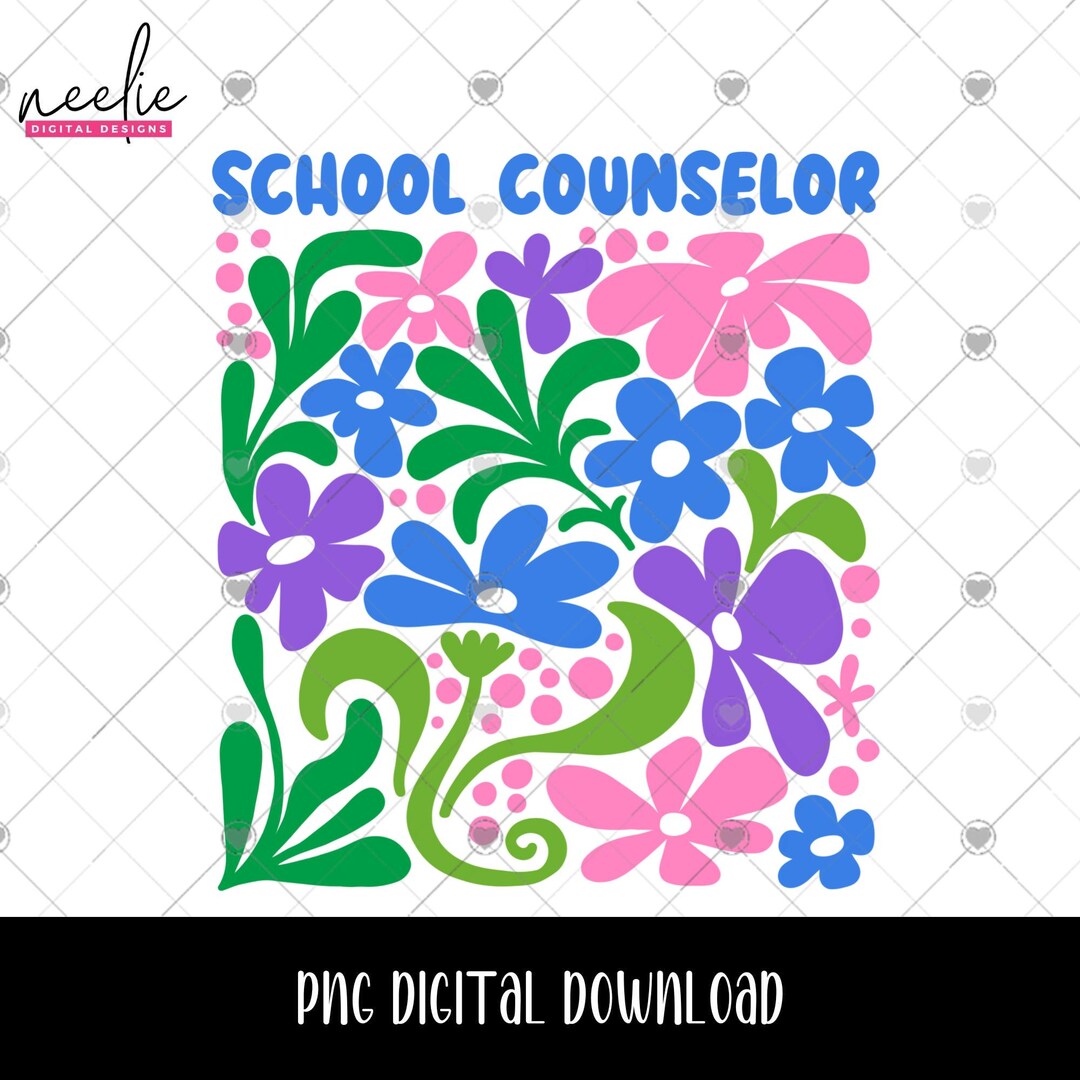 School Counselor Floral PNG File, Back to School Trendy Flower Digital ...