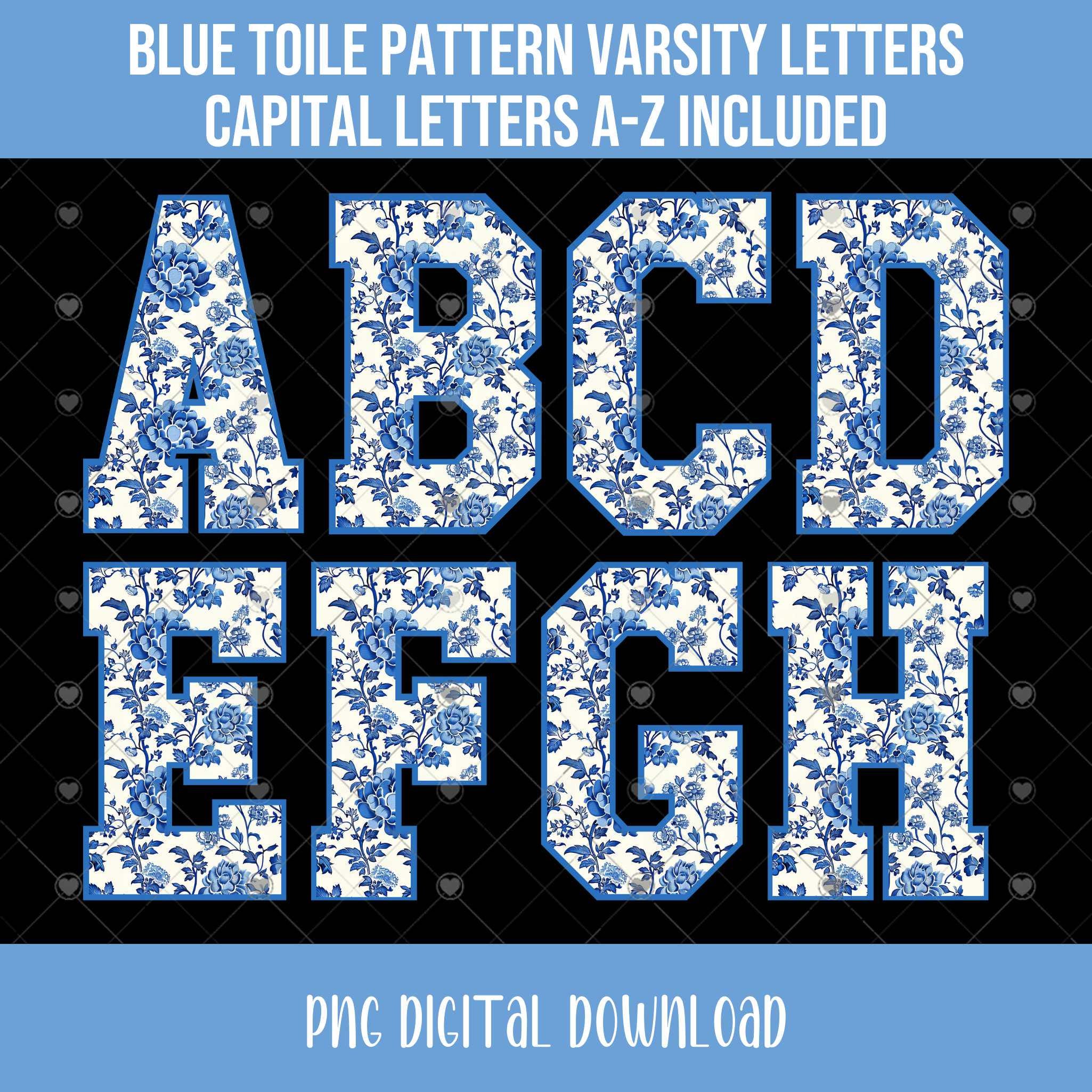 Trendy Blue Toile Varsity Letters, University Sports Letters Blue ...