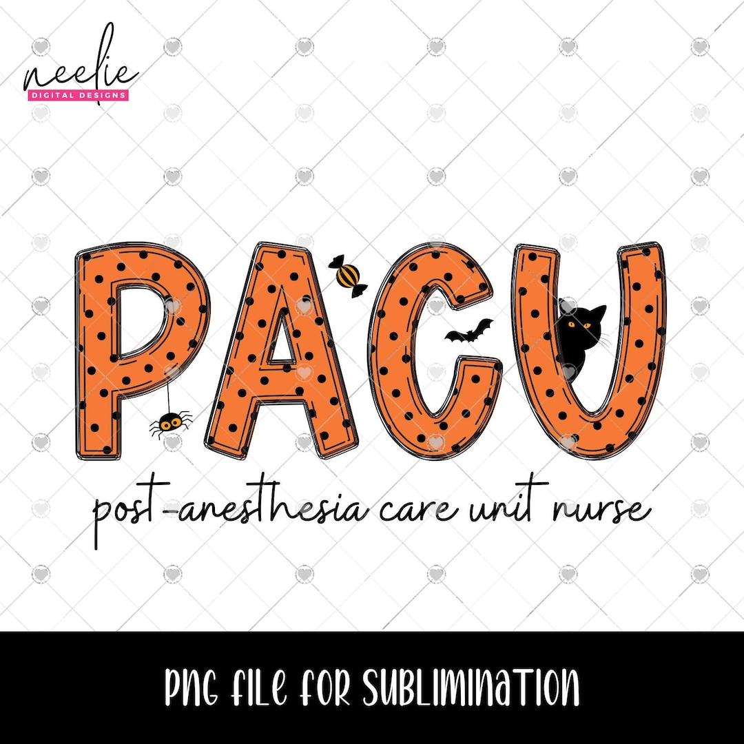 PACU Nurse PNG Doodle Letters Polka Dot Peeking Cat and Spider Design ...