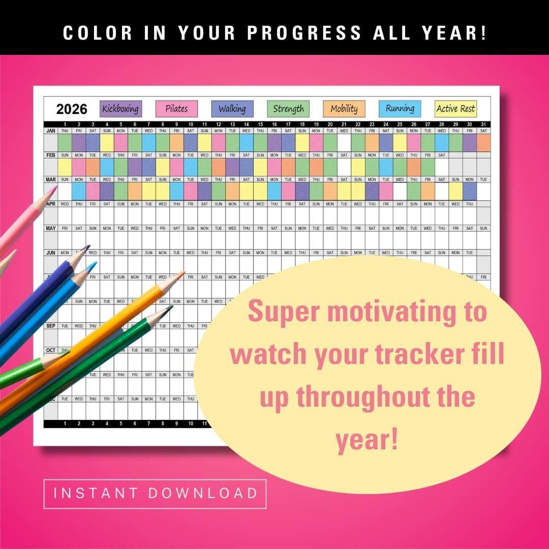 2026 Workout Tracker Daily Yearly Calendar, Coloring Exercise Log ...