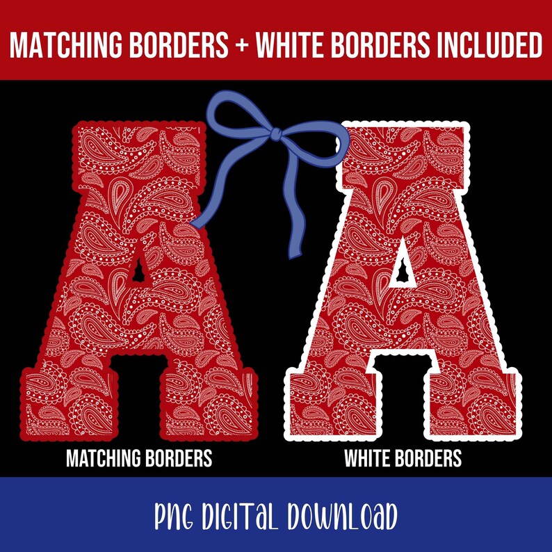 Red and Blue Alphabet Bundle, Paisley Pattern All Caps Varsity Letters ...