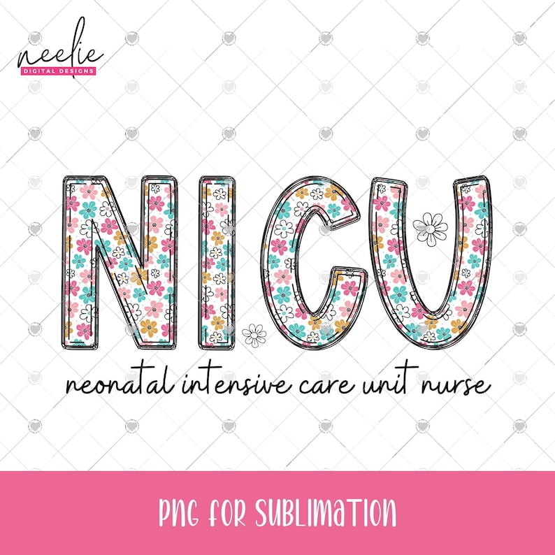 NICU Boho Floral Letters PNG File, Retro Flower Doodle Letter Design ...