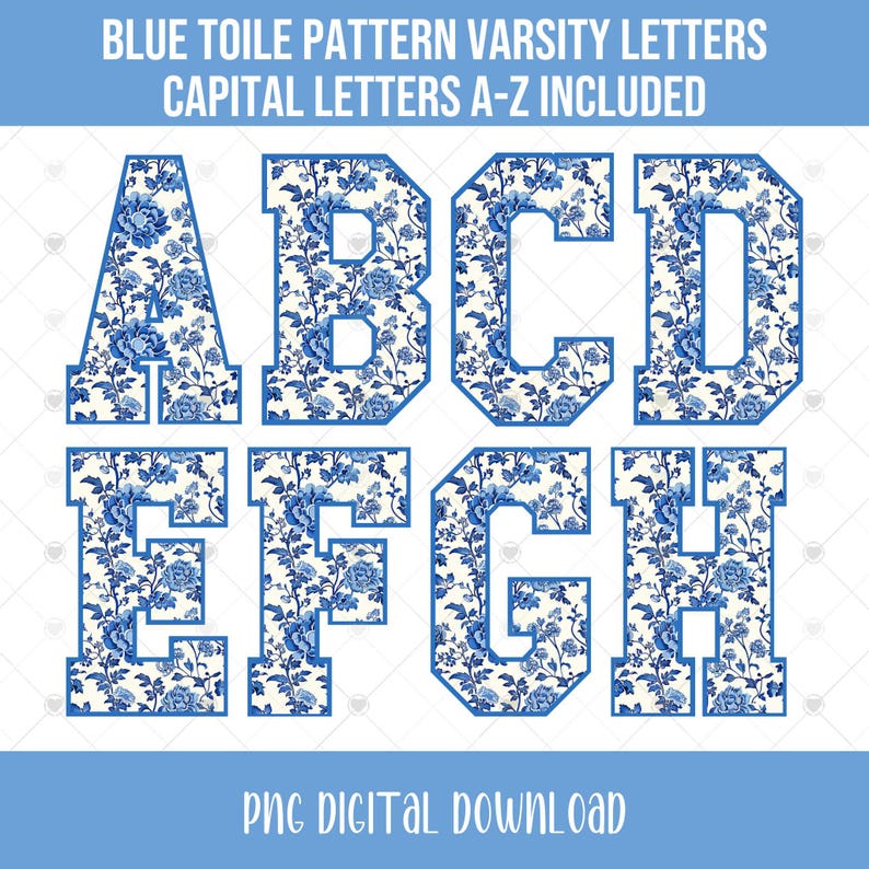 Trendy Blue Toile Varsity Letters, University Sports Letters Blue ...