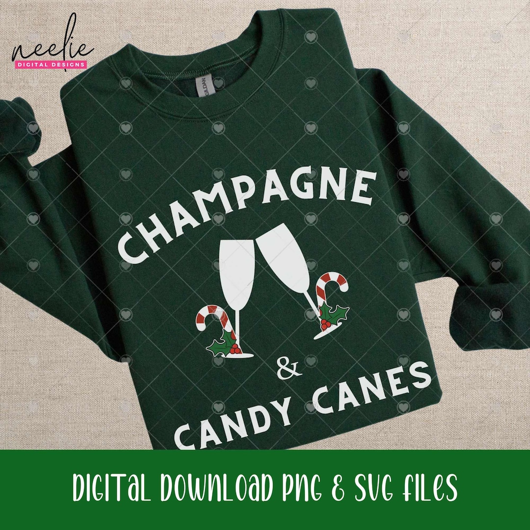 Christmas Champagne and Candy Canes SVG and PNG Files, Champagne Flutes ...