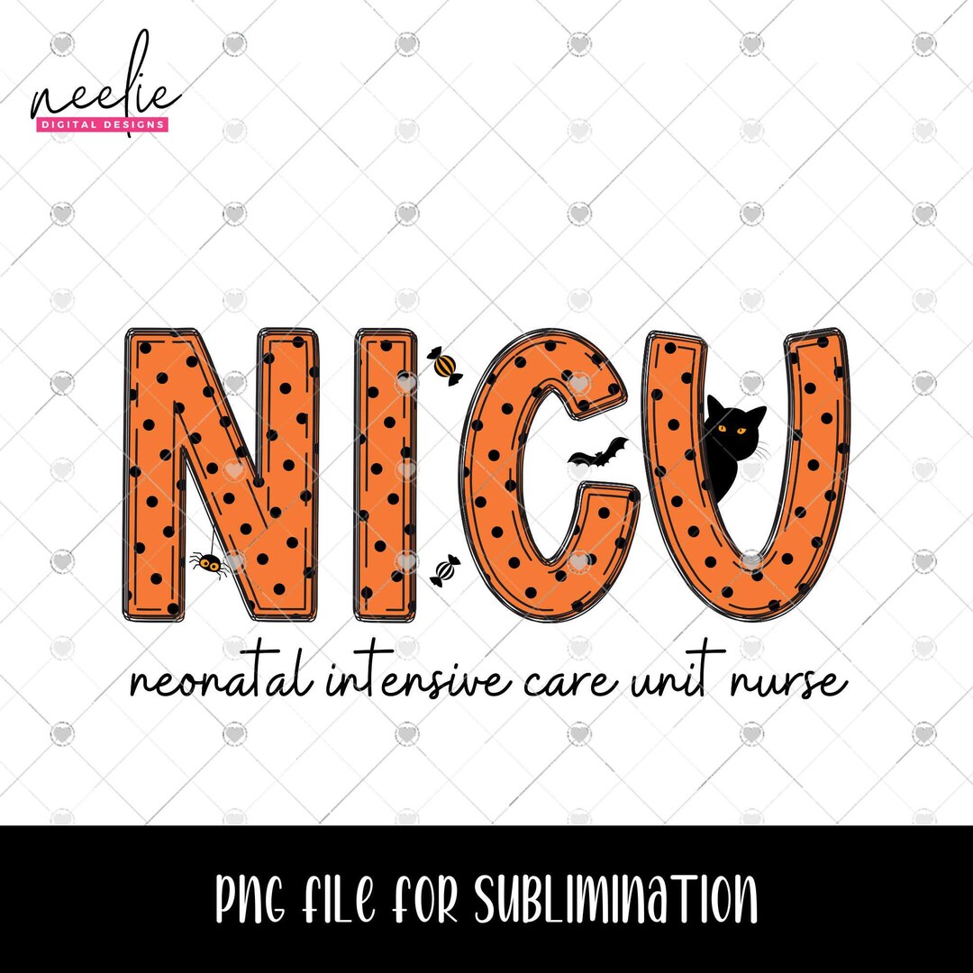 NICU Nurse Halloween PNG File Doodle Letters Polka Dot Peeking Cat and ...