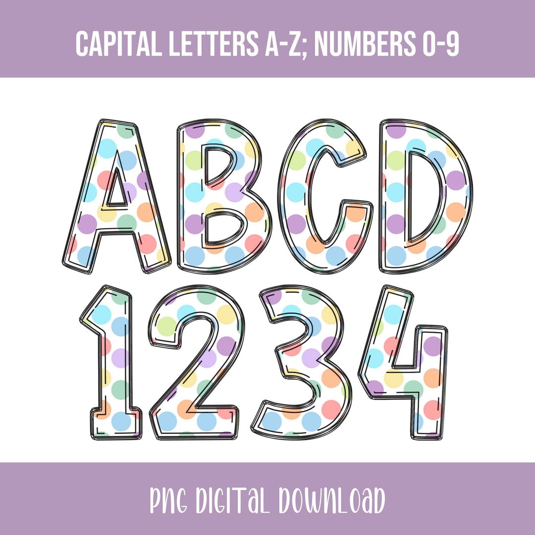 Pastel Dots Doodle Letters, Pastel Rainbow Doodle Letters Polka Dot ...