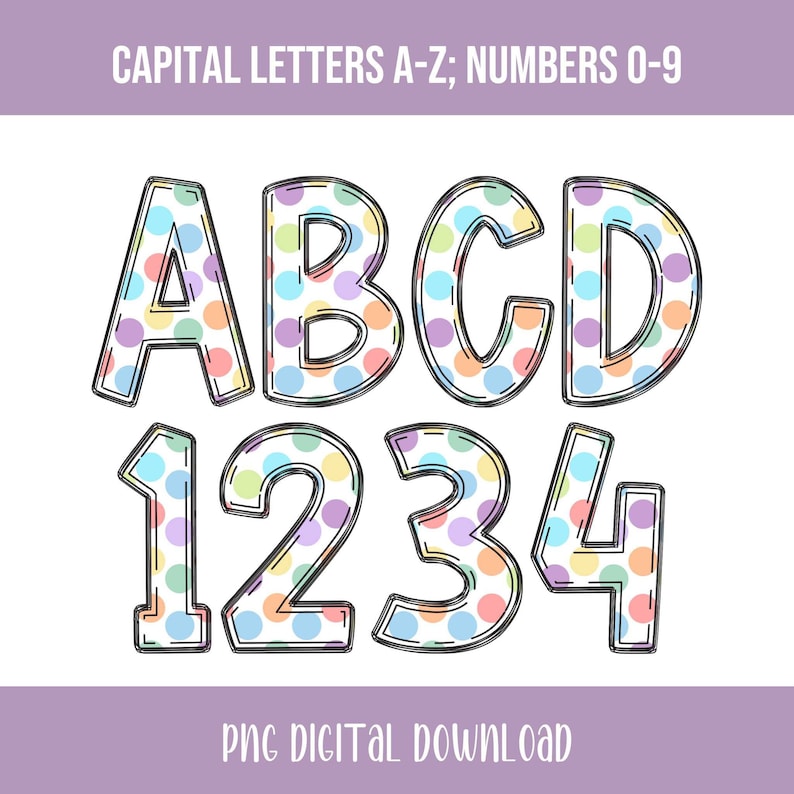 Pastel Dots Doodle Letters, Pastel Rainbow Doodle Letters Polka Dot ...