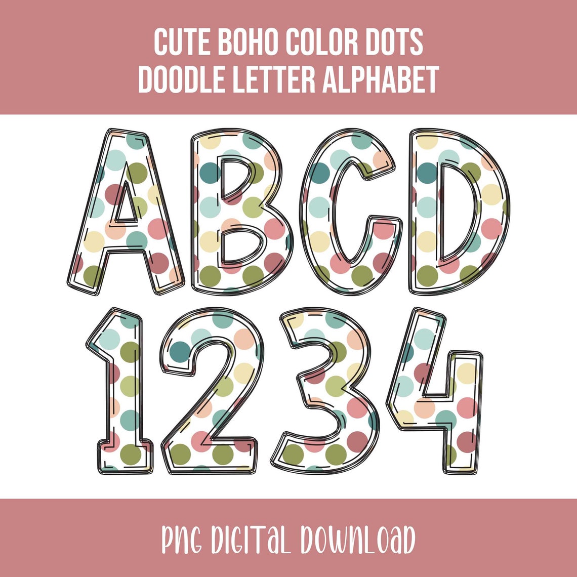 Boho Color Dots Doodle Letters, Doodle Letters Polka Dot Alphabet and ...