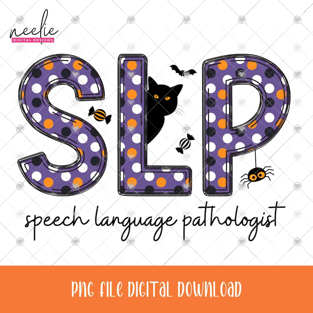 SLP Halloween Doodle Letters PNG File, Polka Dot Cat and Spider Design ...