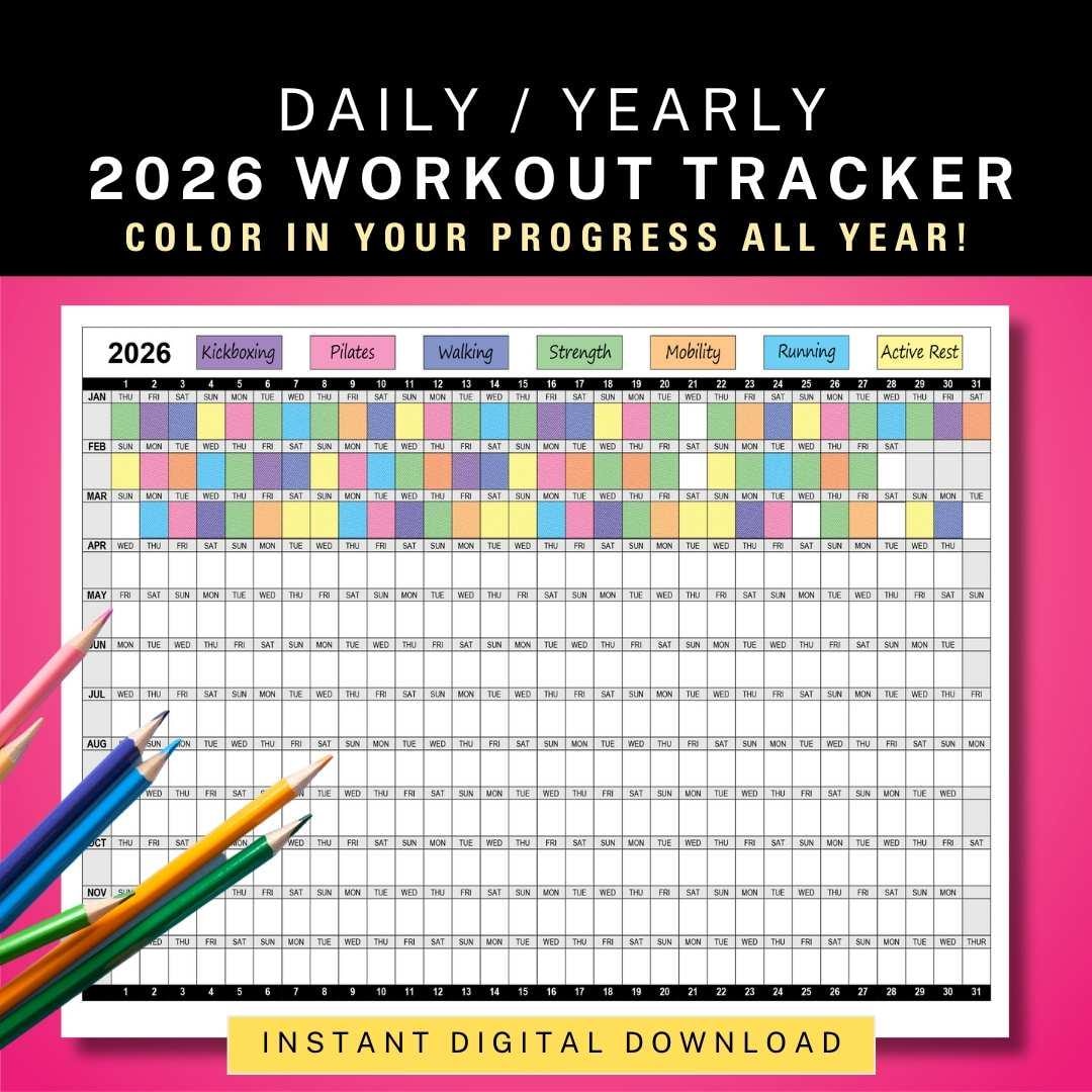 2026 Workout Tracker Daily Yearly Calendar, Coloring Exercise Log ...