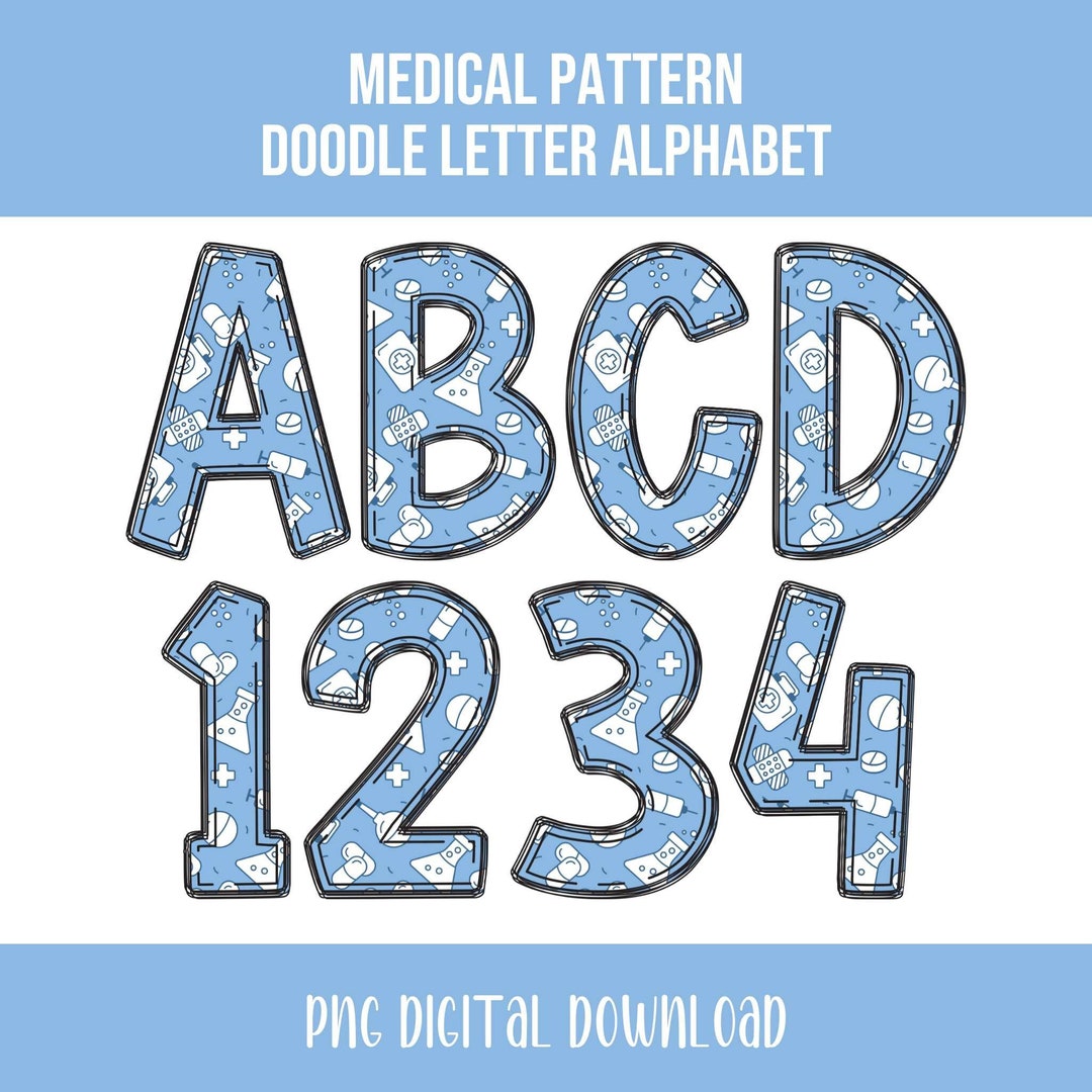 Medical Nurse Pattern Doodle Letters, Doodle Letters With Hospital ...