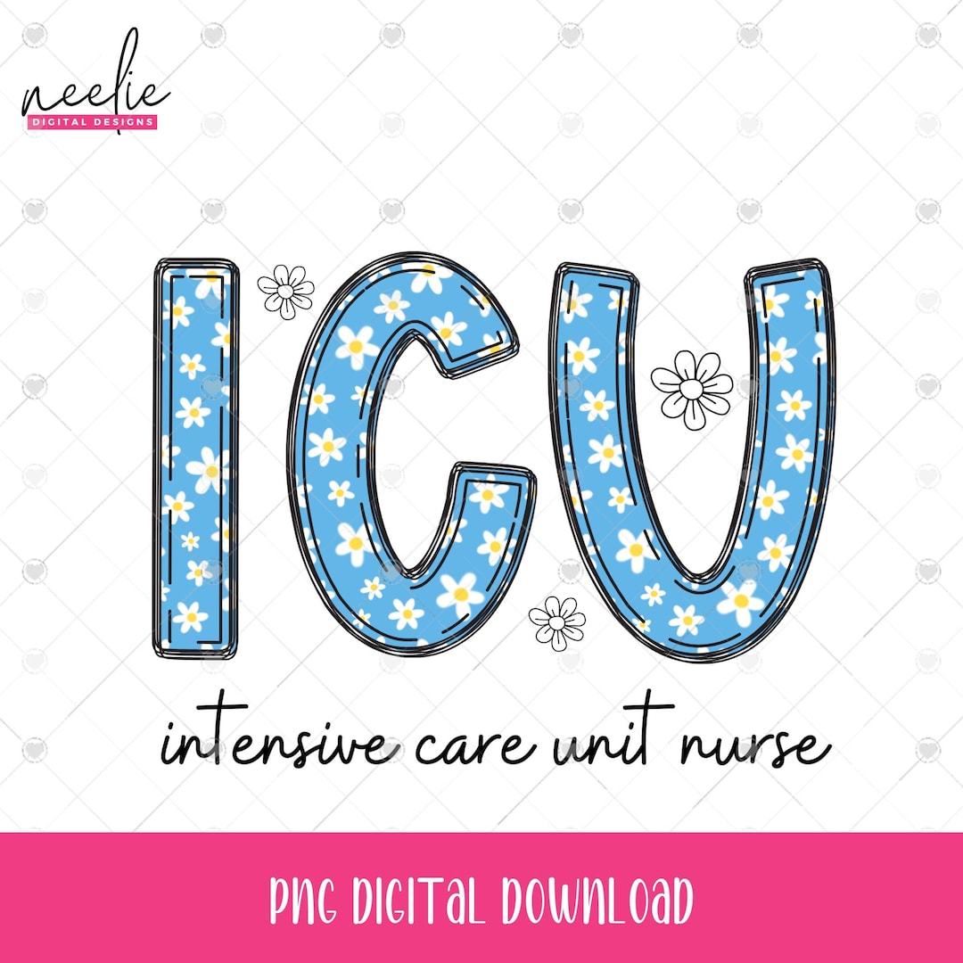 ICU Blue With White Flowers Doodle Letters PNG File, Retro Floral ...