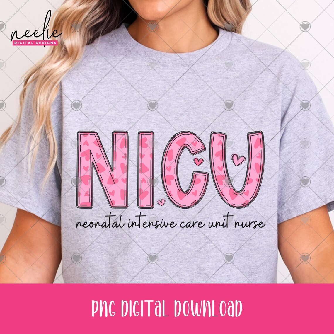 NICU Nurse Valentines Day PNG File, Hearts Pattern Doodle Letter Design ...