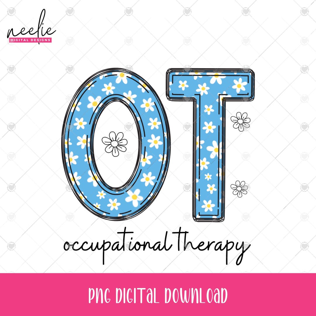 OT Occupational Therapy PNG, Blue With White Flowers Doodle Letter ...