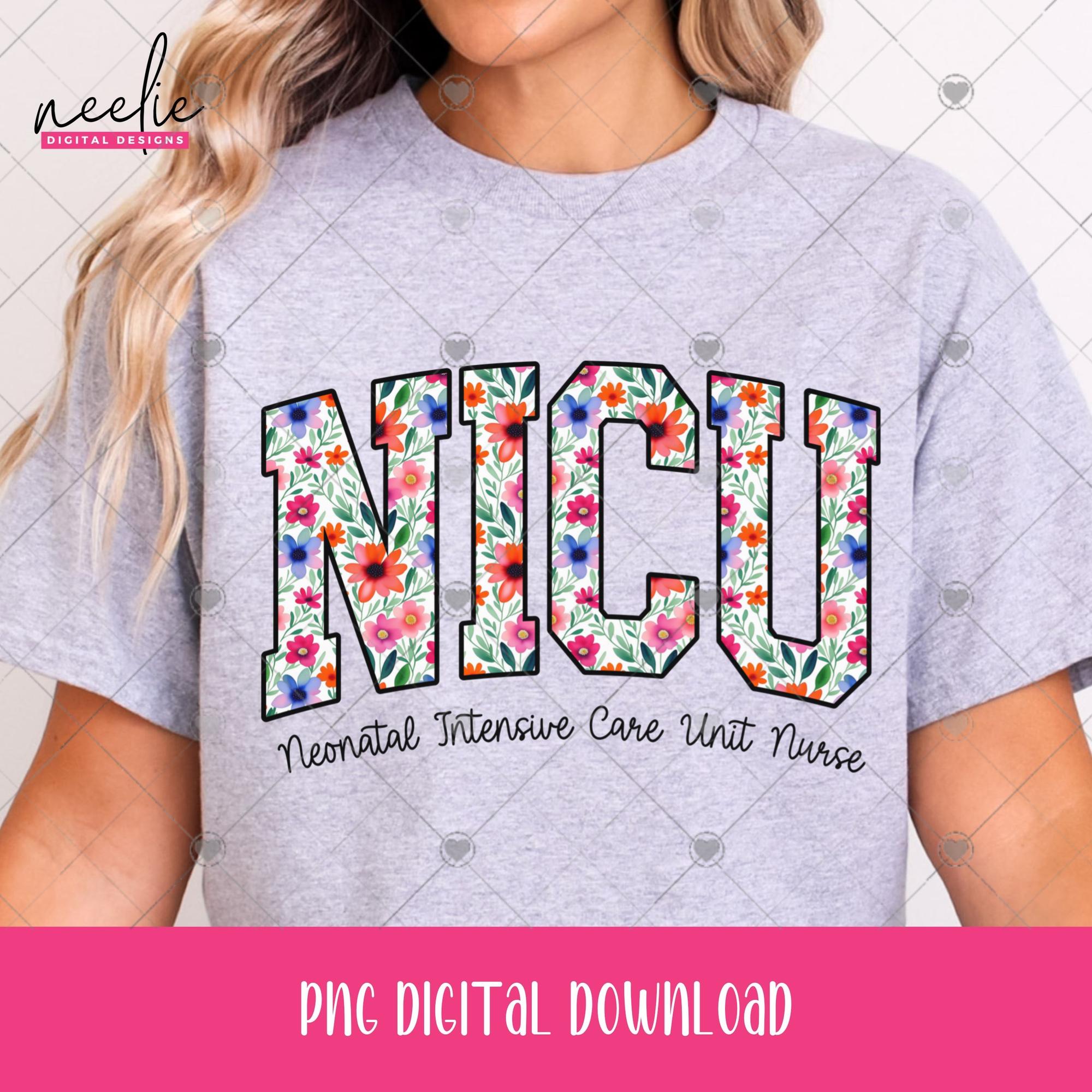 NICU Nurse Floral Letters PNG File, Bright Floral Curved Varsity Letter ...