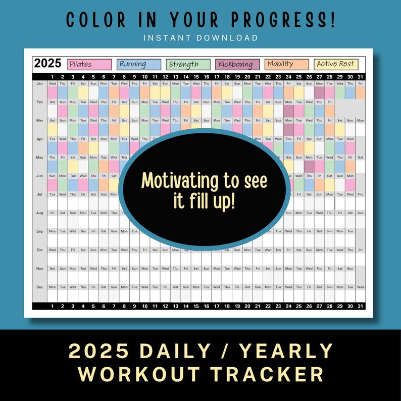 2025 Workout Tracker Daily Yearly Calendar, Coloring Exercise Log ...