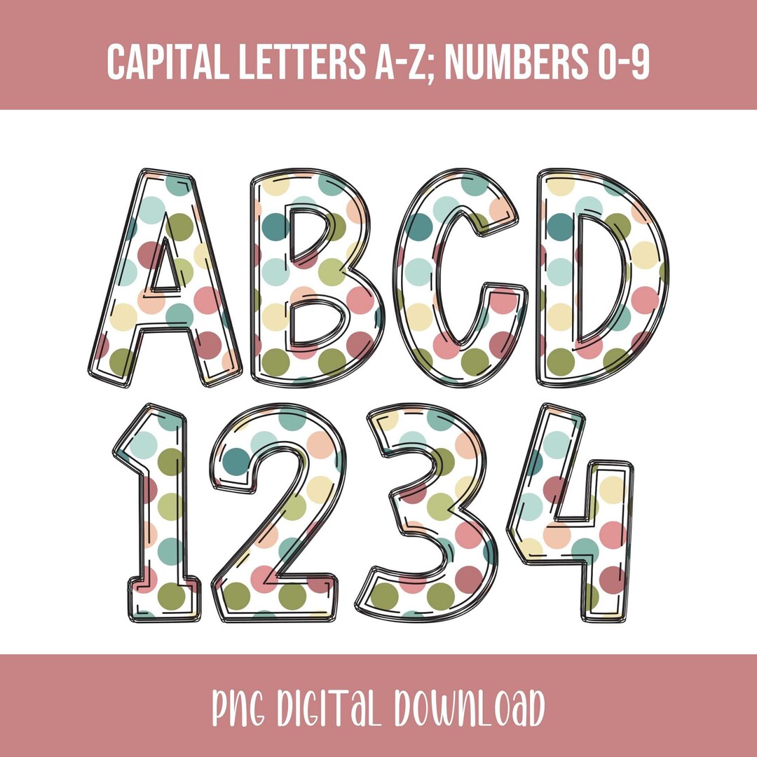 Boho Color Dots Doodle Letters, Doodle Letters Polka Dot Alphabet and ...