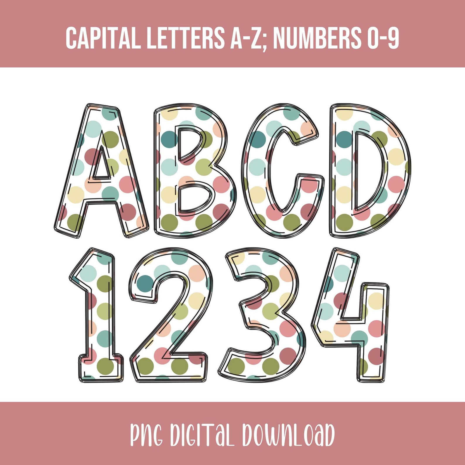 Boho Color Dots Doodle Letters, Doodle Letters Polka Dot Alphabet and ...