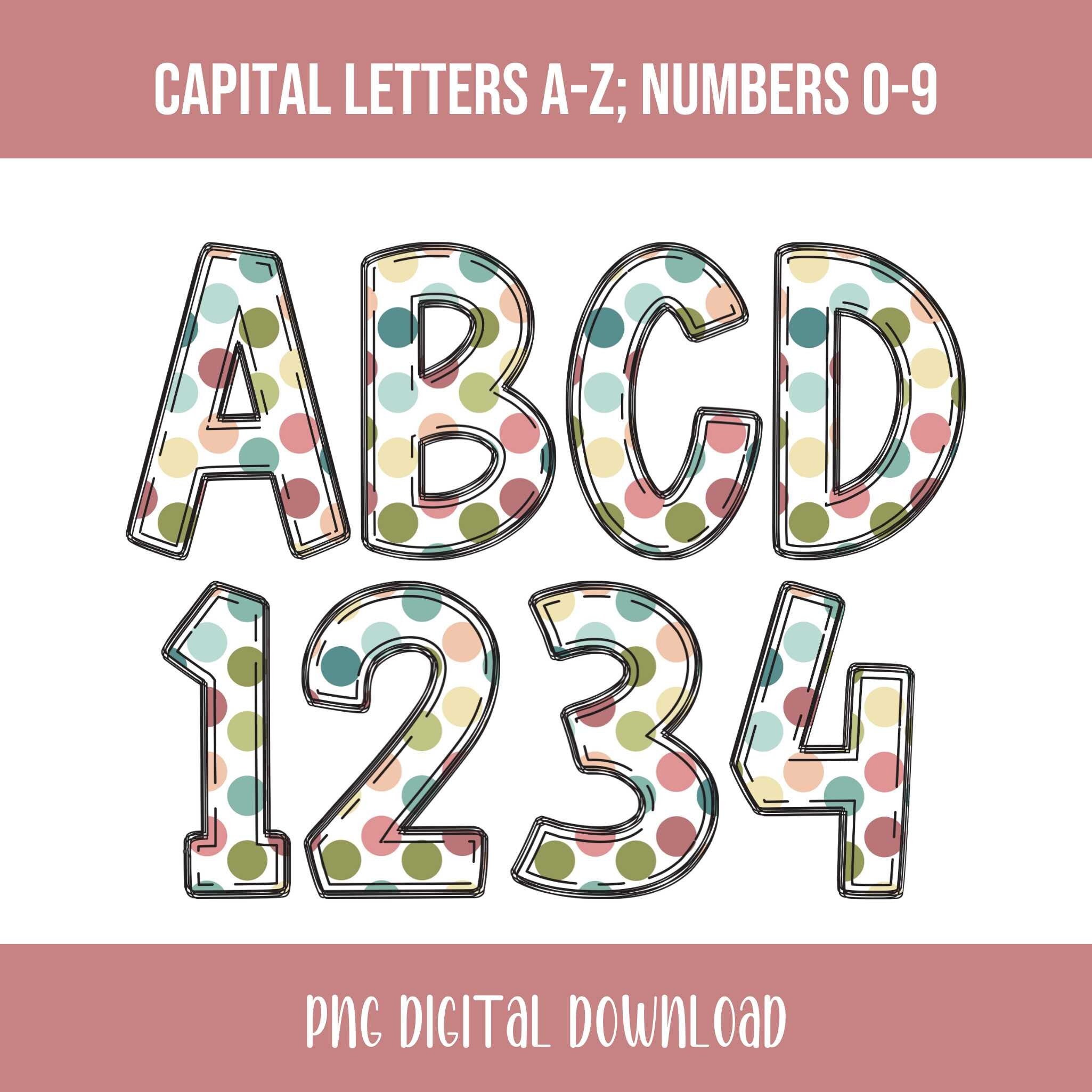 Boho Color Dots Doodle Letters, Doodle Letters Polka Dot Alphabet and ...