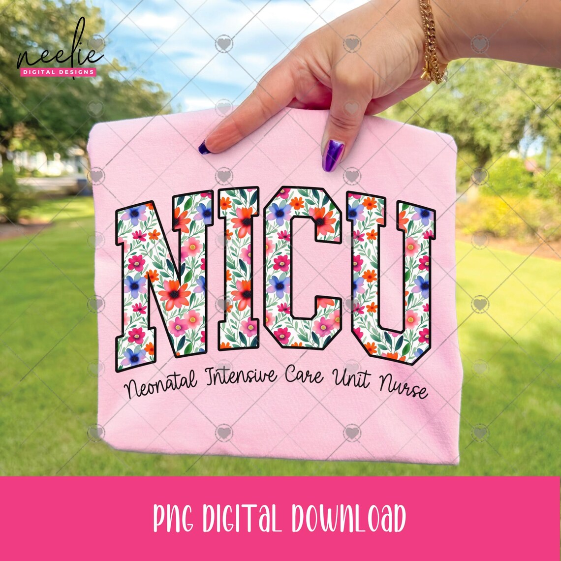 NICU Nurse Floral Letters PNG File, Bright Floral Curved Varsity Letter ...