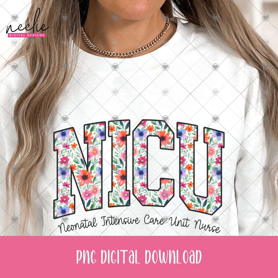 NICU Nurse Floral Letters PNG File, Bright Floral Curved Varsity Letter ...