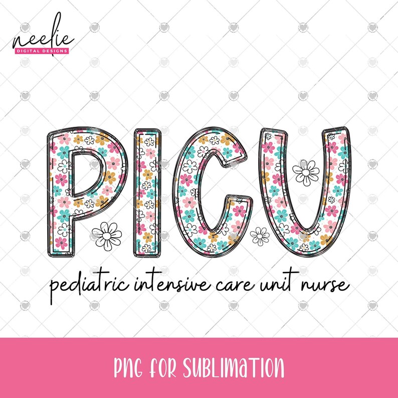 PICU Boho Flower Letters PNG File, Retro Flower Doodle Letters for ...