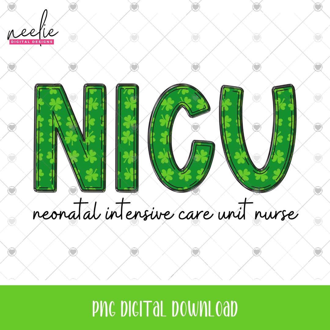 NICU St. Patricks’ Day Doodle Letters PNG File, Shamrock Four-leaf ...