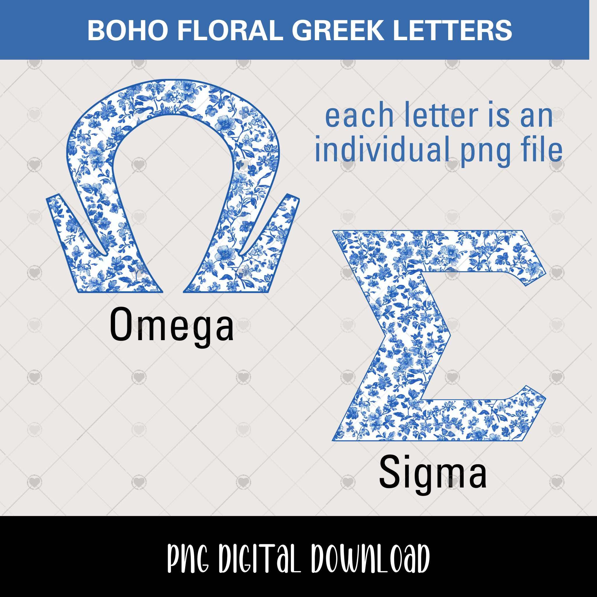 Trendy Blue Toile Greek Letters Alphabet PNG Bundle, Blue Floral ...