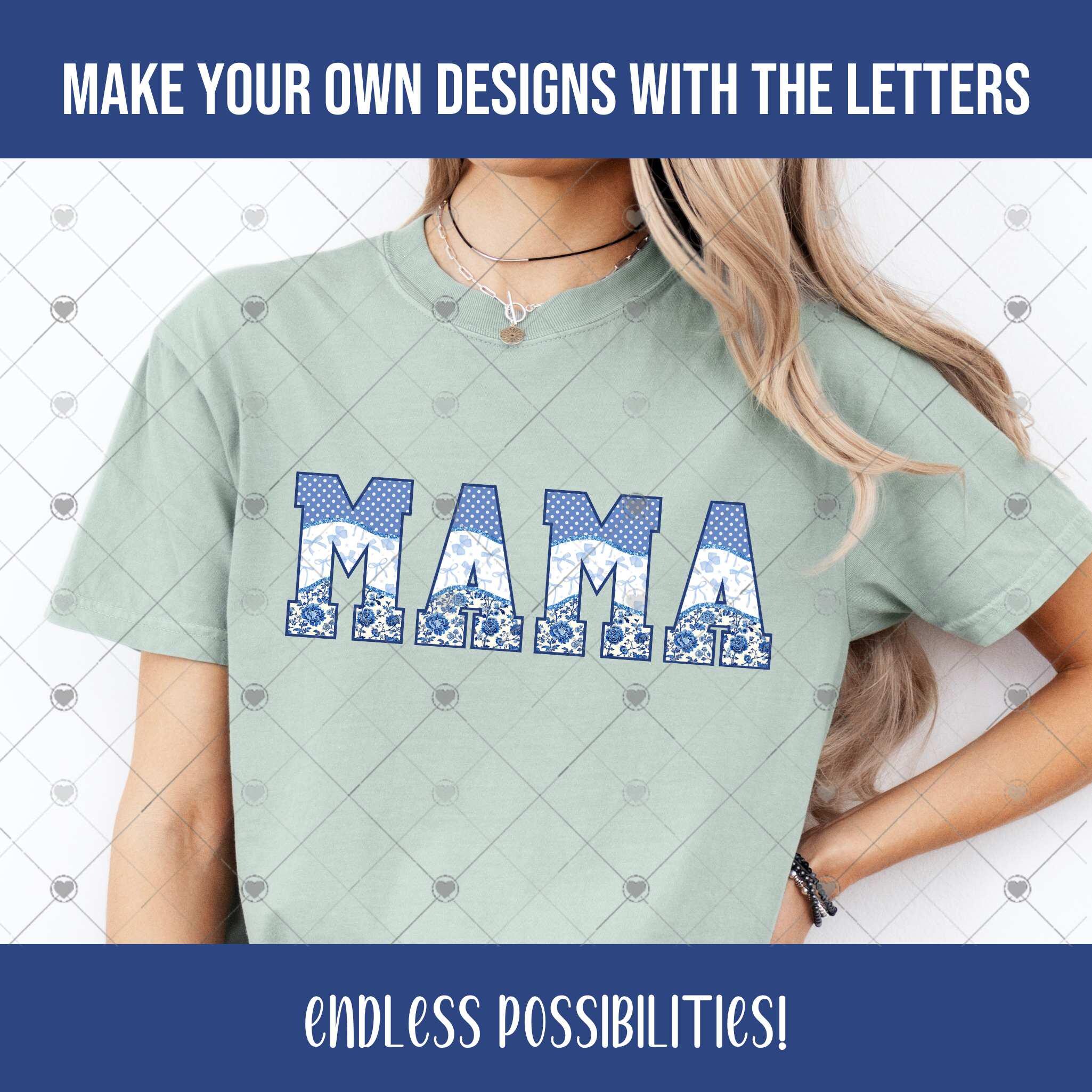 Blue Patterns Varsity Letters PNG Bundle, Dots Bows and Toile ...