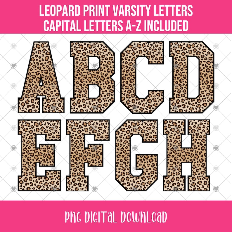 Trendy Leopard Print Varsity Letters, University Sports Letters Animal ...